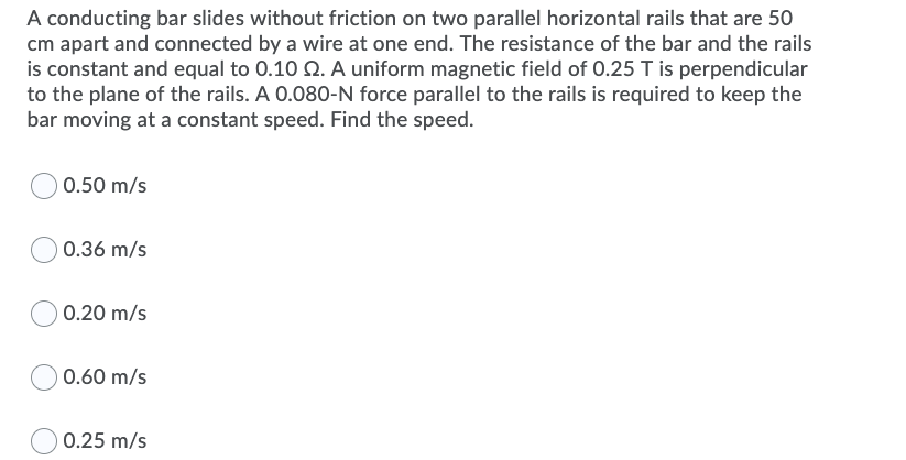 Solved A conducting bar slides without friction on two | Chegg.com