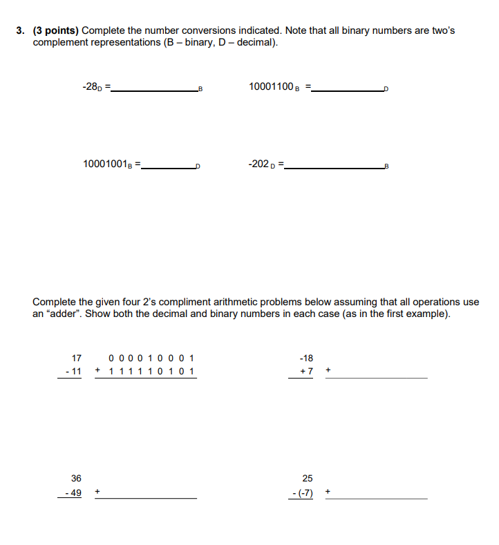 Solved 3. ( 3 points) Complete the number conversions | Chegg.com
