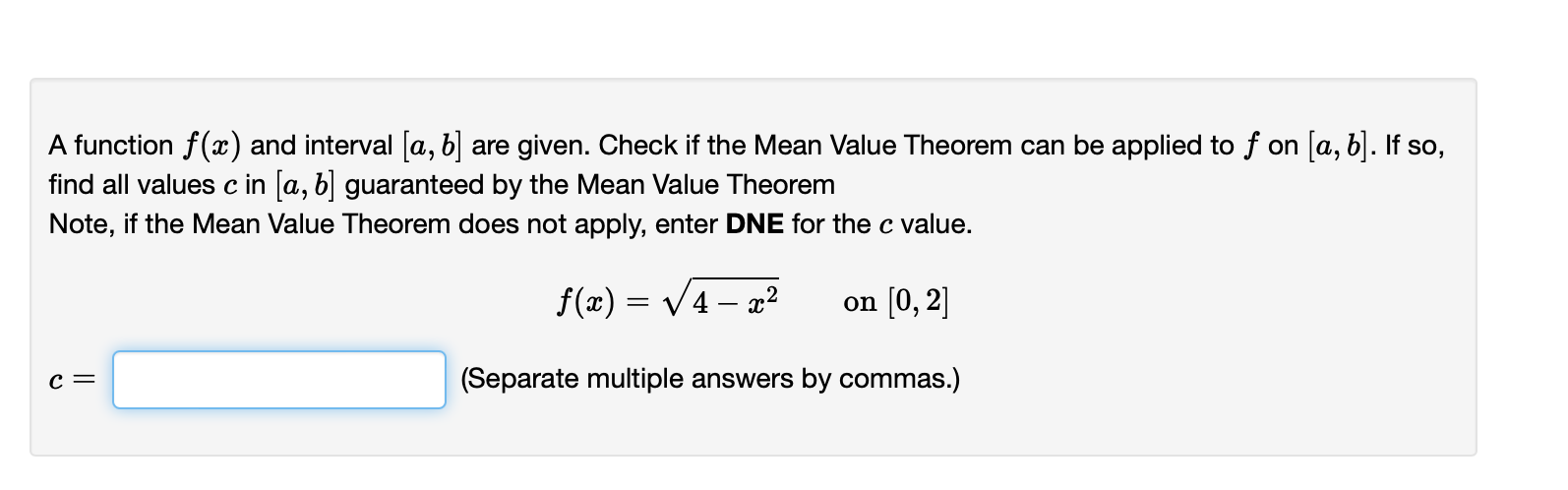 Solved A function f(x) and interval [a, b] are given. Check | Chegg.com