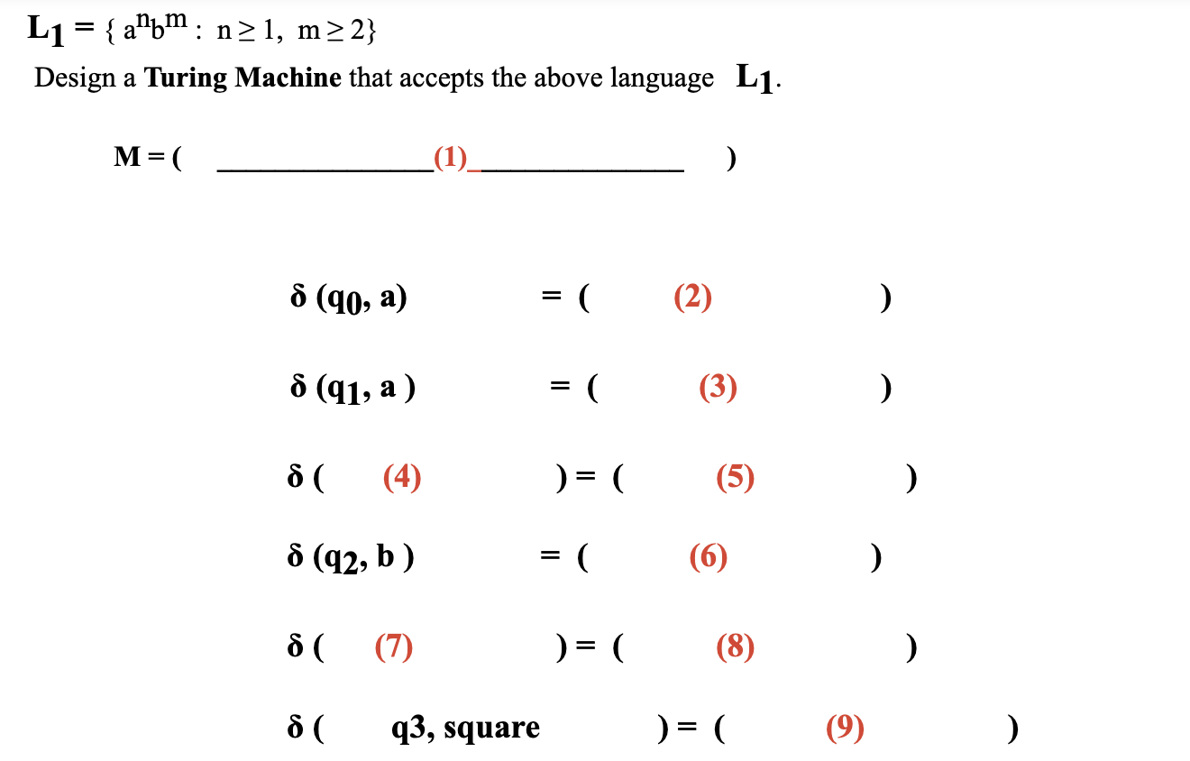Solved L1= {auum: n1, m > 2} Design a Turing Machine that | Chegg.com