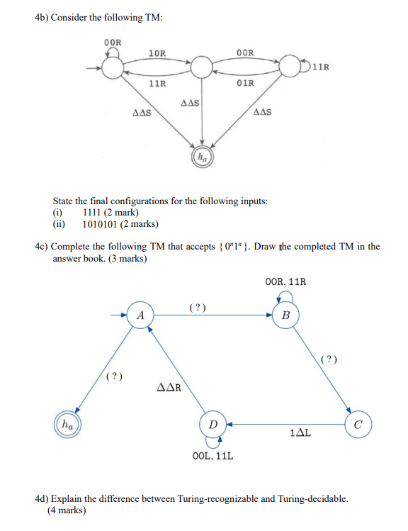Solved 4a) Consider the following languages: L=0n10n where | Chegg.com