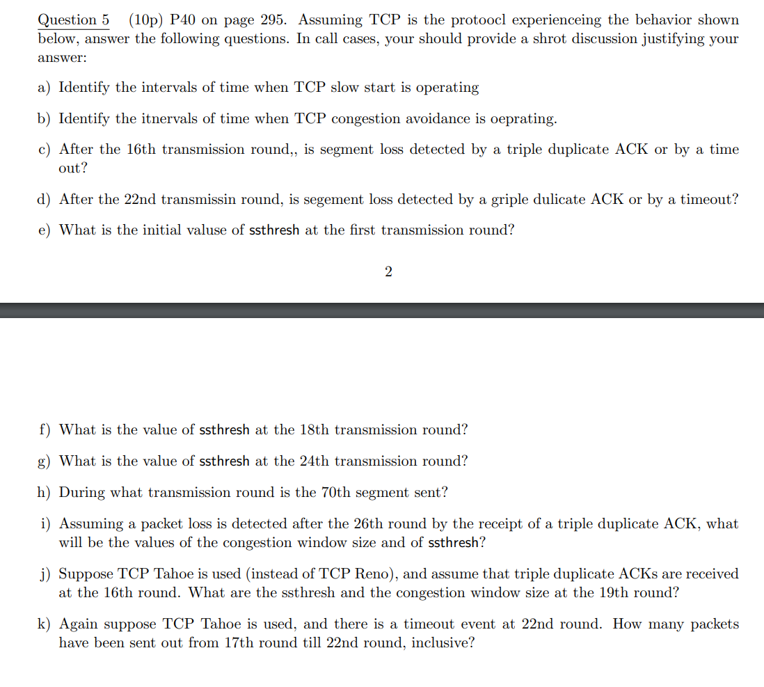 Solved Question 5 (10p) P40 on page 295. Assuming TCP is the | Chegg.com