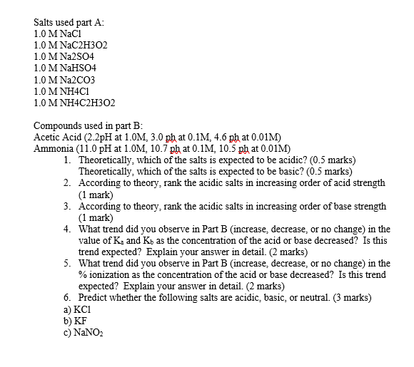 Solved Salts used part A: 1.0 M NaCl | Chegg.com