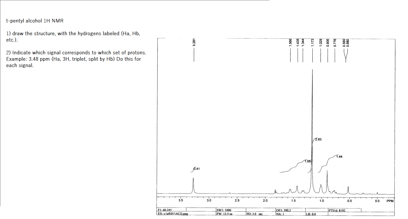 Solved t-pentyl alcohol 1H NMRdraw the structure, with the | Chegg.com