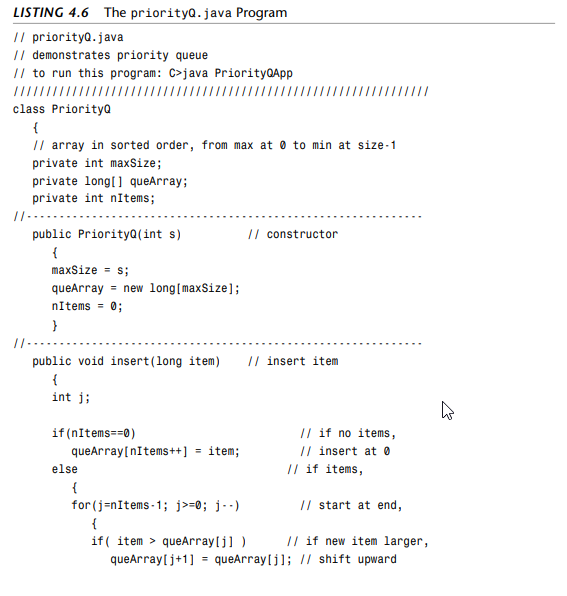 Solved 4.4 The priority queue shown in Listing 4.6 features | Chegg.com