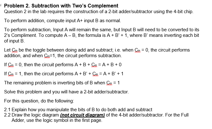 Problem 1. Adder IC (74LS283) The circuit diagram and | Chegg.com