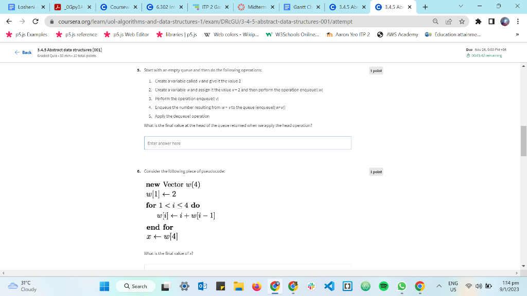 Solved 5. Start with an empty queue and then do the | Chegg.com
