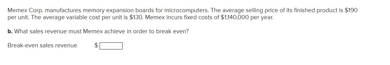 Solved Memex Corp. manufactures memory expansion boards for | Chegg.com