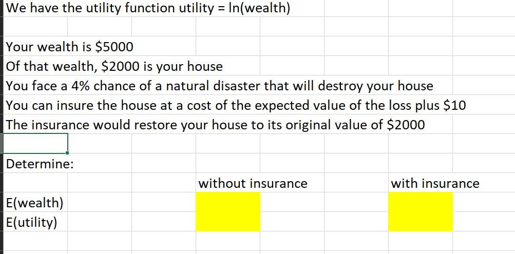 Solved We have the utility function utility = In(wealth) | Chegg.com