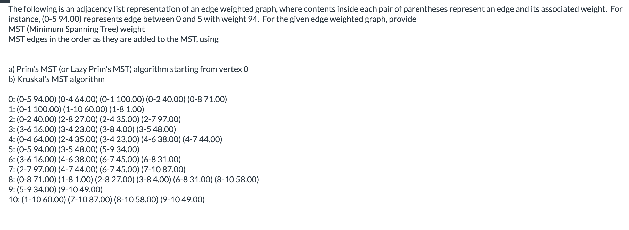 Solved The following is an adjacency list representation of | Chegg.com