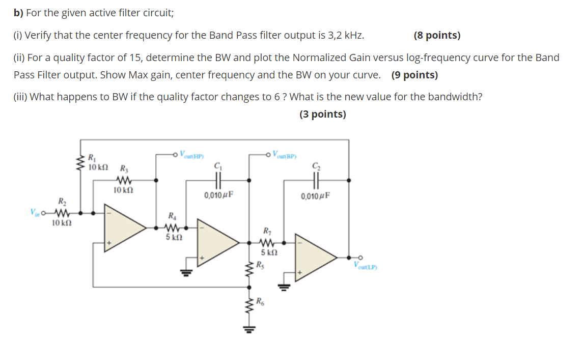 Solved b) For the given active filter circuit; (i) Verify | Chegg.com