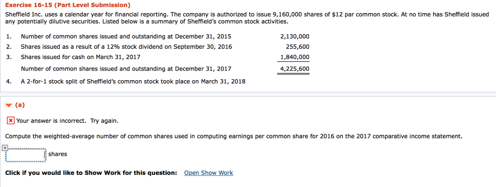Solved Exercise 16-15 (Part Level Submission) Sheffield Inc. | Chegg.com