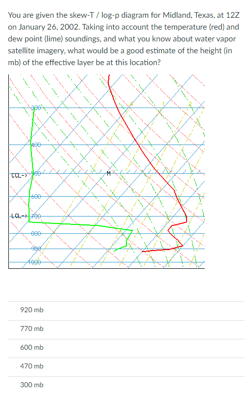 Solved You are given the skew-T / log-p diagram for Midland, | Chegg.com