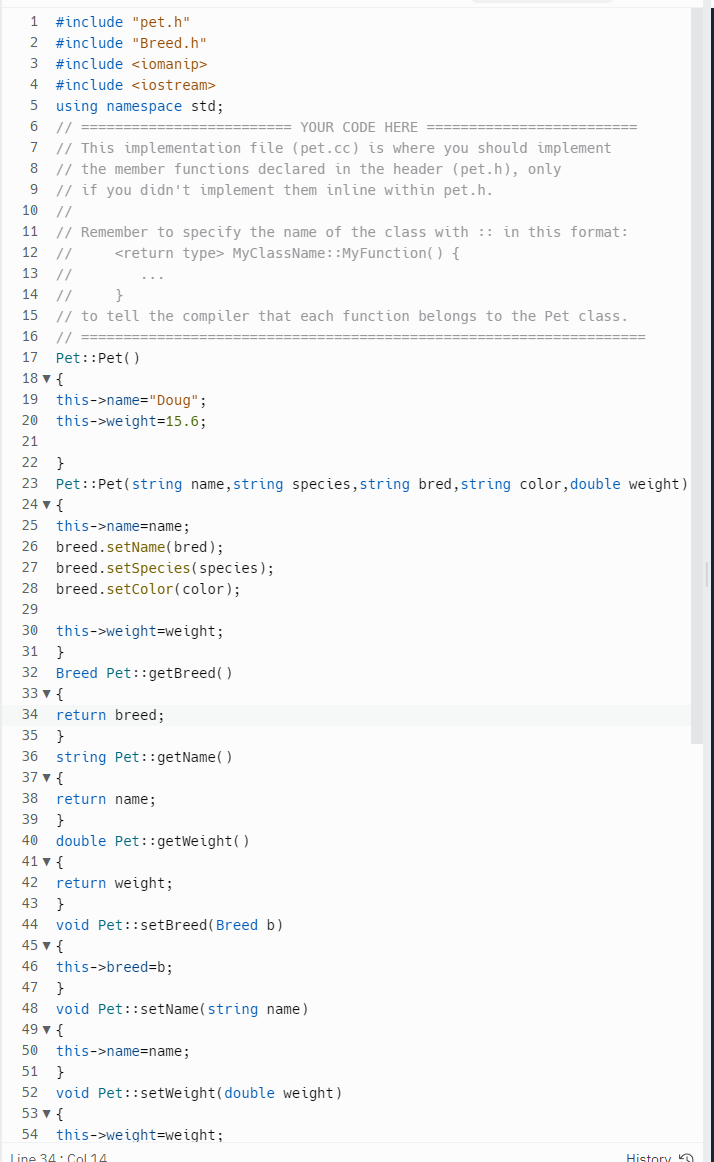 Solved Pets Breed Class Create a class with the following: | Chegg.com