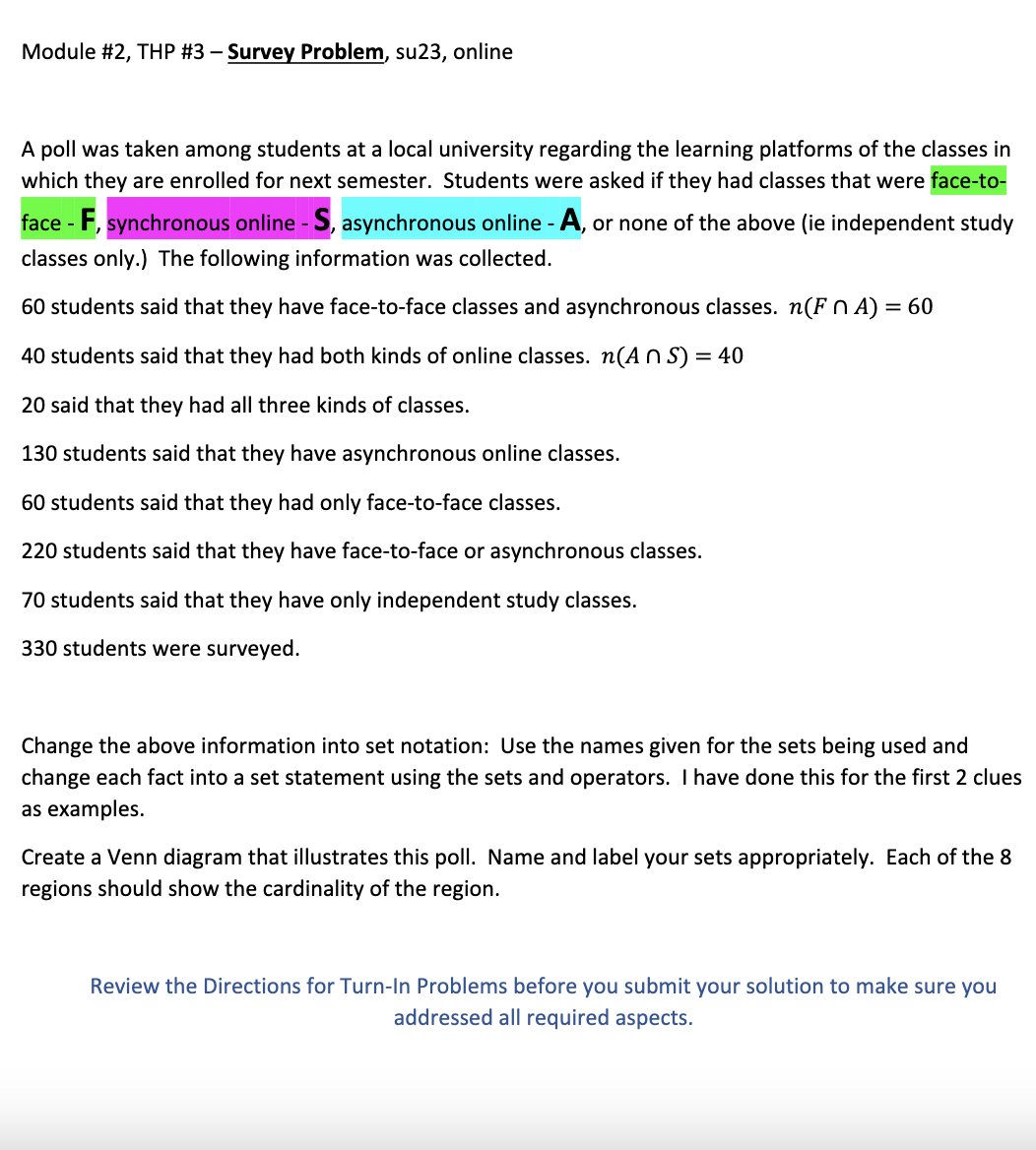 Solved Module \#2, THP \#3 - Survey Problem, su23, online A | Chegg.com