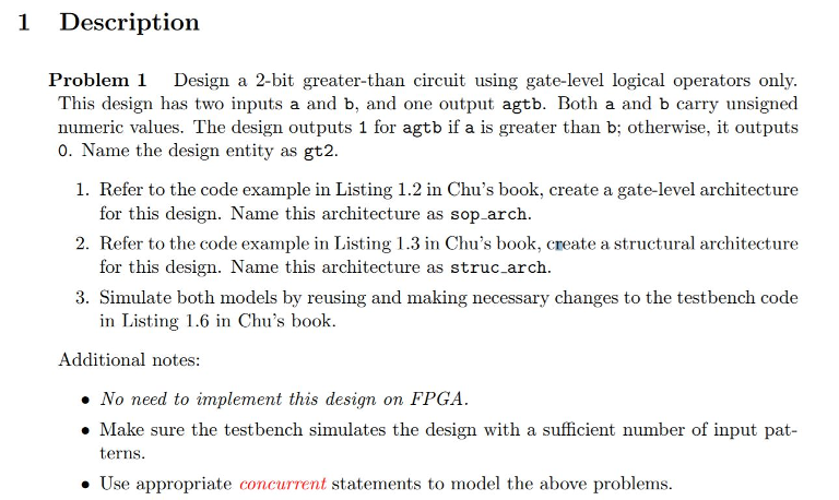 1 Description Problem 1 Design a 2-bit greater-than | Chegg.com