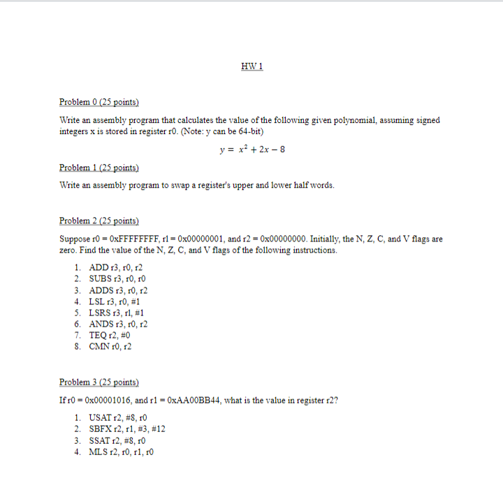 Solved HW 1Problem 0 (25 ﻿points)Write an assembly program | Chegg.com