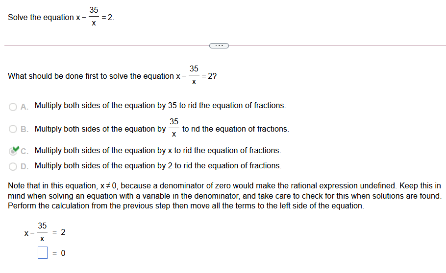 Solved 35 Solve the equation x- = 2. X 35 What should be | Chegg.com