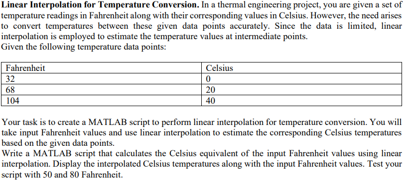 Solved Linear Interpolation for Temperature Conversion. In a | Chegg.com