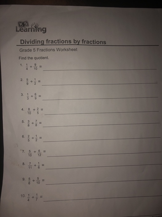 Solved Learning Dividing fractions by fractions Grade 5 | Chegg.com