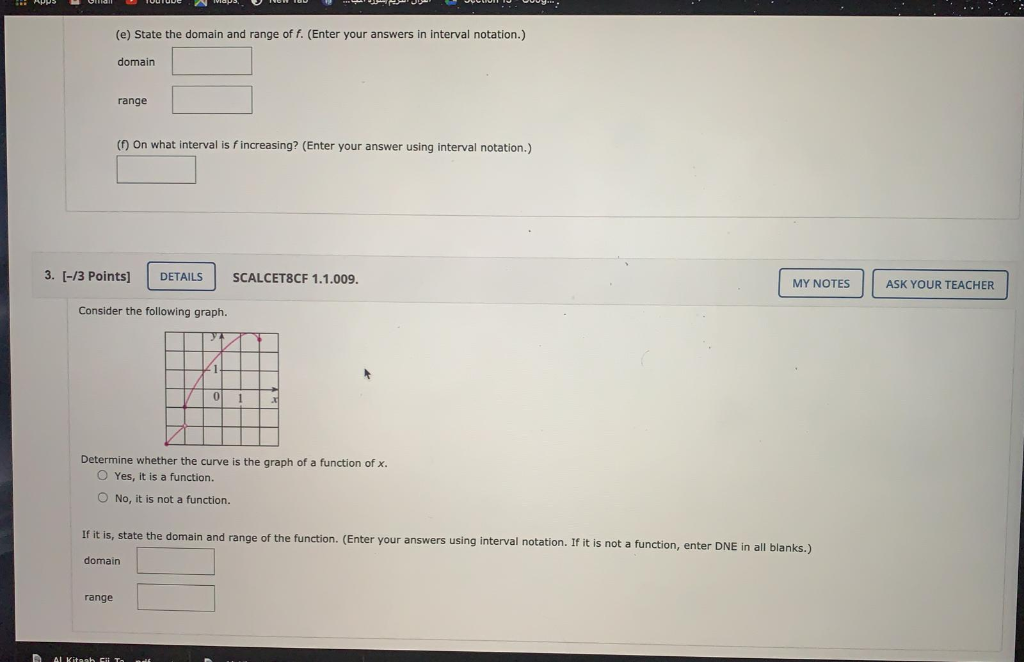 Solved (e) State the domain and range of f. (Enter your | Chegg.com