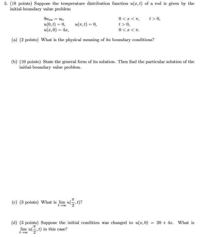 Solved 5. (18 points) Suppose the temperature distribution | Chegg.com
