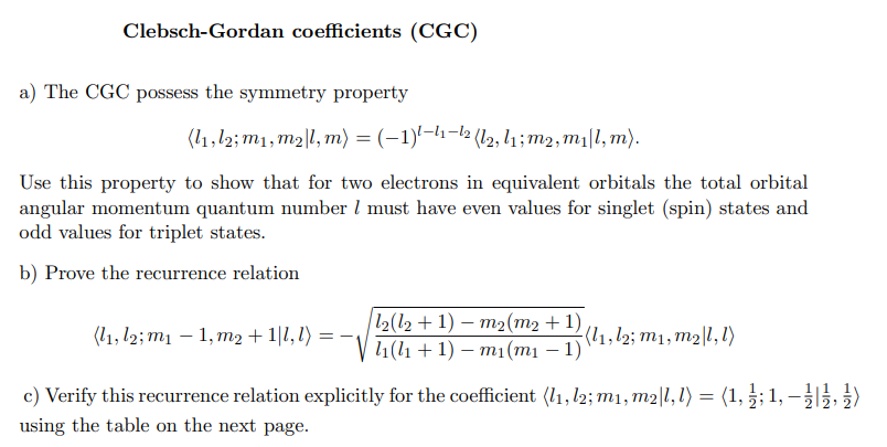Solved Clebsch Gordan Coefficients Cgc A The Cgc Possess