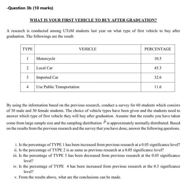 Solved ion 3b 10 Marks WHAT IS YOUR FIRST VEHICLE TO Chegg