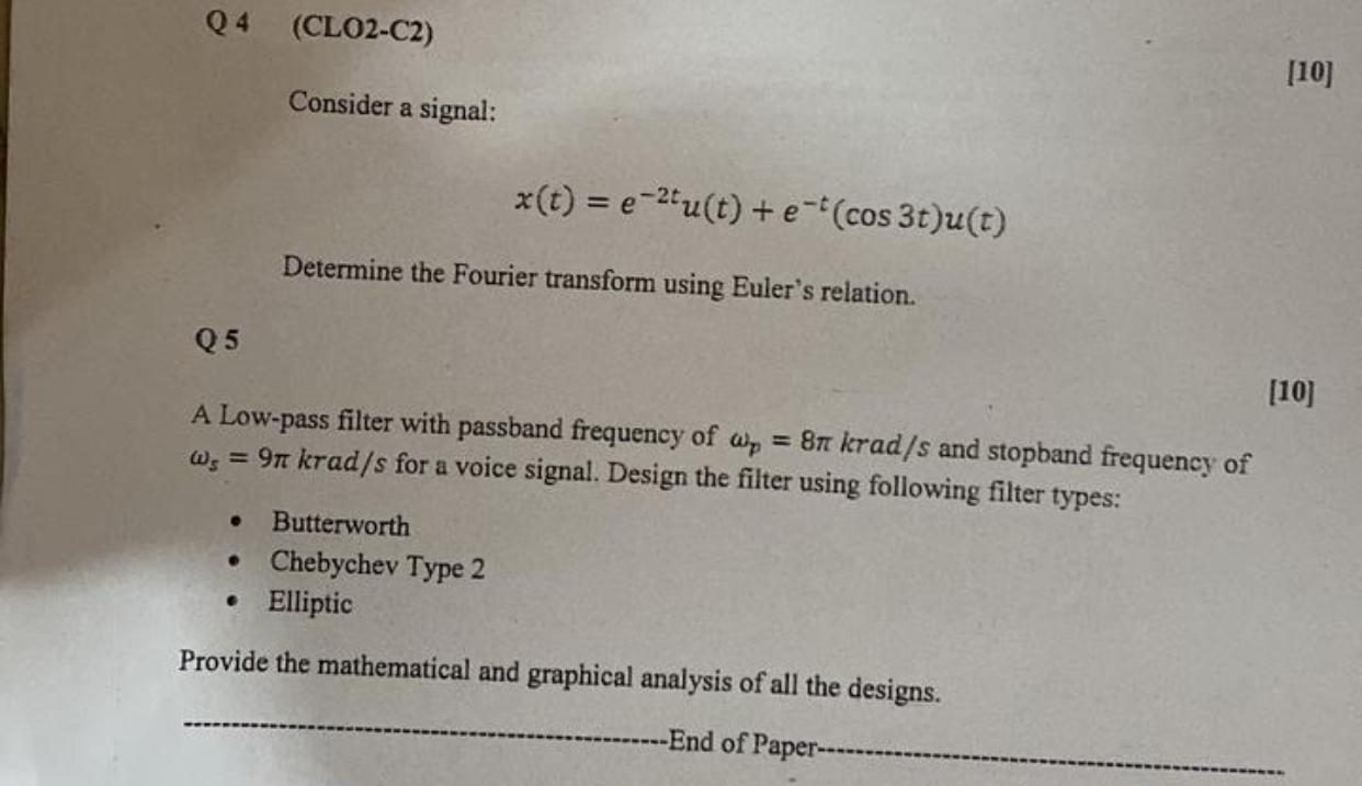 Consider a signal: x(t)=e−2tu(t)+e−t(cos3t)u(t) | Chegg.com