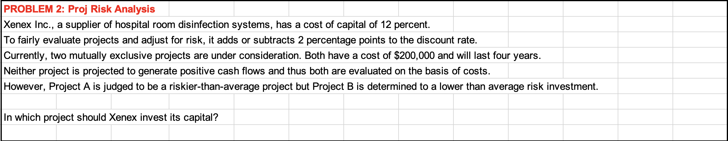 Solved PROBLEM 2: Proj Risk AnalysisXenex Inc., a supplier | Chegg.com