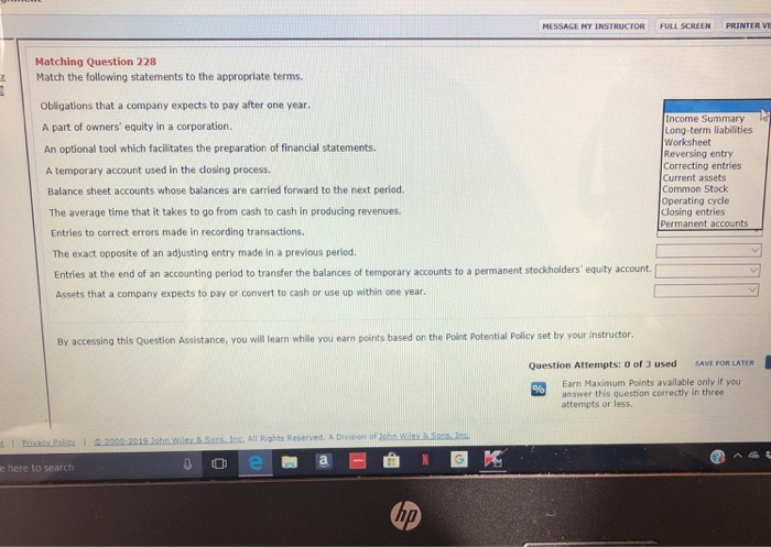 Solved MESSAGE HY İNSTRUCTOR FULL SCREEN PRINTER Matching | Chegg.com