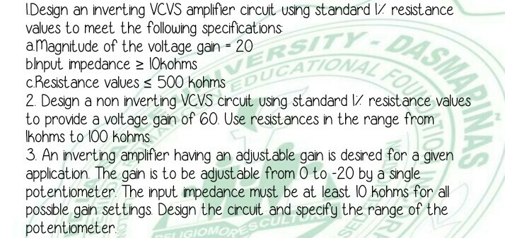 Solved IDesign an inverting VCVS amplifier crcuit using | Chegg.com