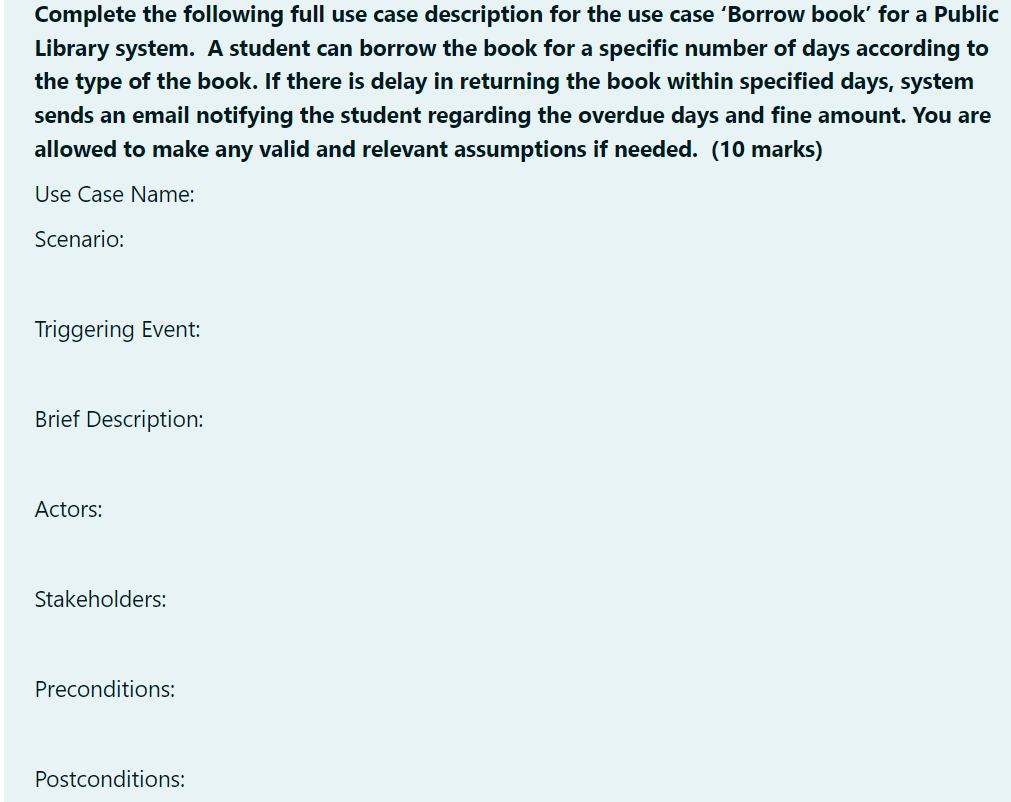 Solved Complete the following full use case description for | Chegg.com