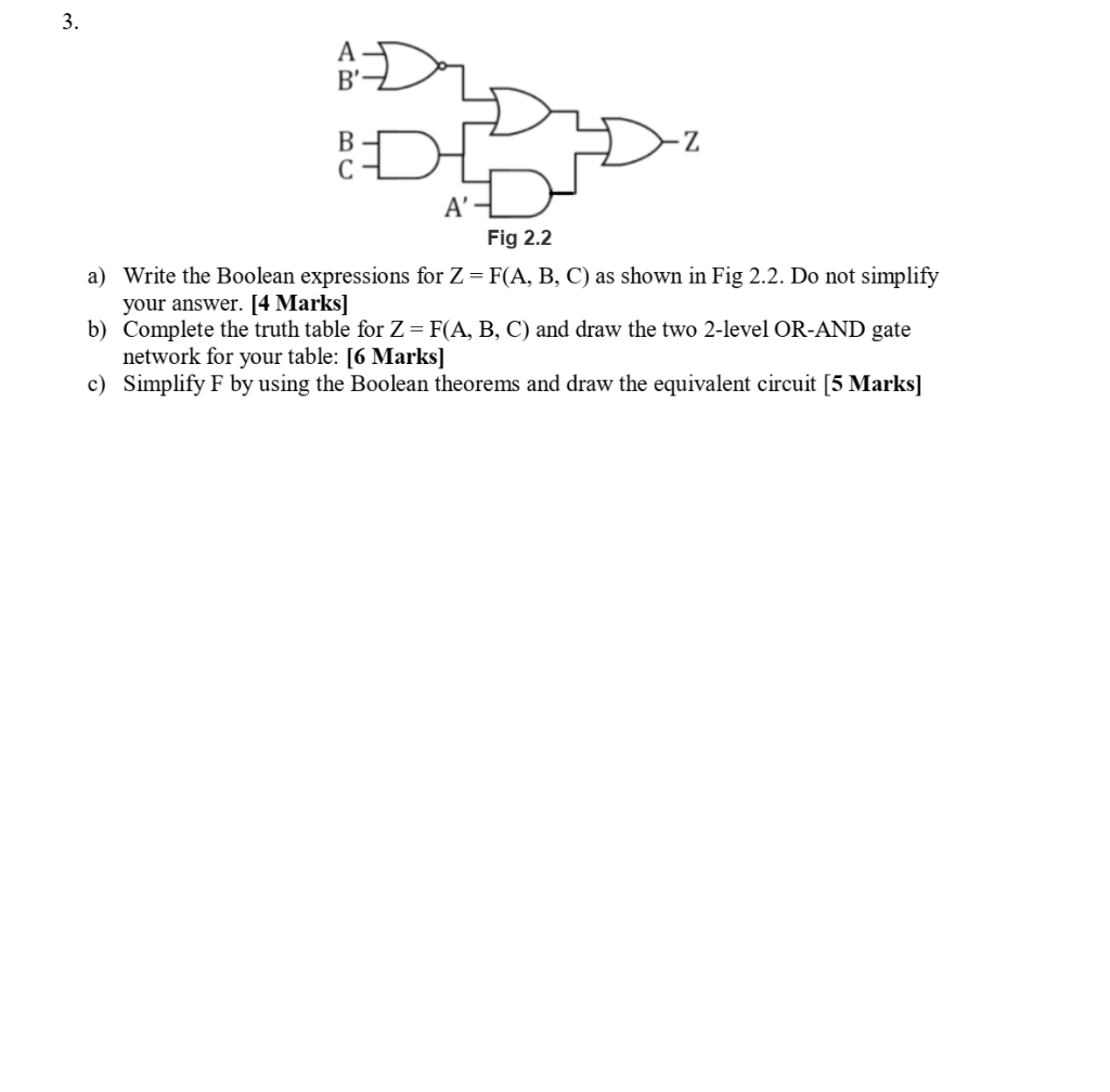 Solved 3. T. B' B с A' Fig 2.2 a) Write the Boolean | Chegg.com