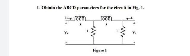 Solved I- Obtain the ABCD parameters for the circuit in Fig. | Chegg.com