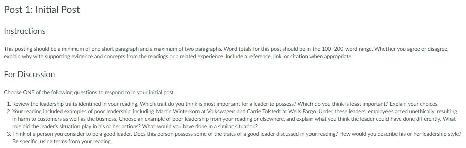 Solved Post 1: Initial Post Instructions This posting should | Chegg.com