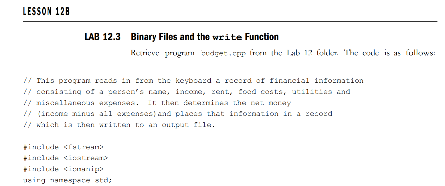 Solved LESSON 12B LAB 12.3 Binary Files and the write | Chegg.com