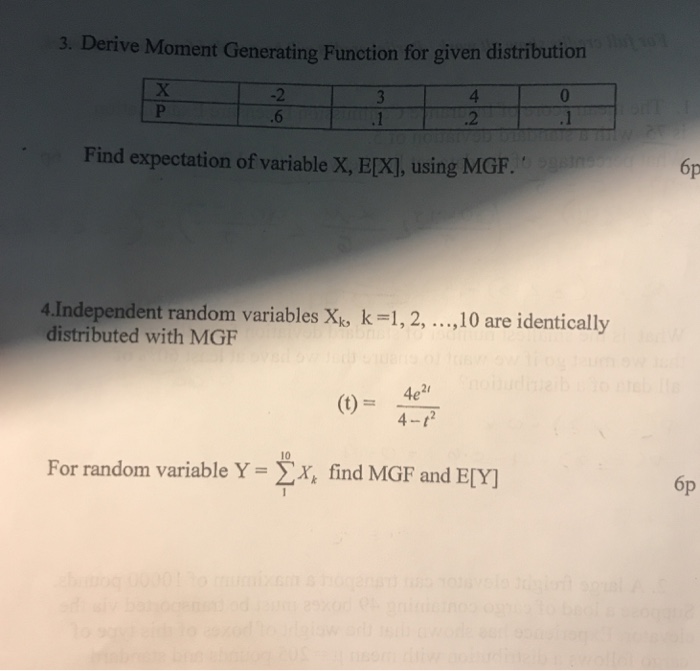 Solved 3. Derive Moment Generating Function for given | Chegg.com