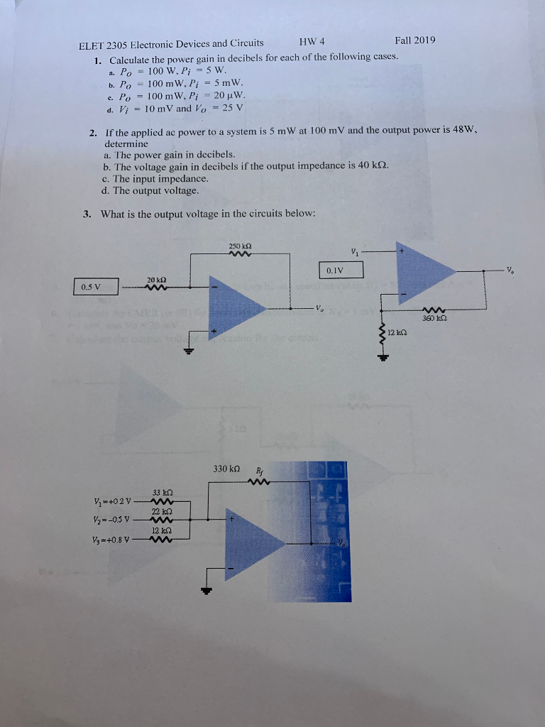 Solved ELET 2305 Electronic Devices and Circuits HW 4 Fall | Chegg.com