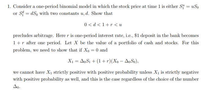 Consider a one-period binomial model in which the | Chegg.com