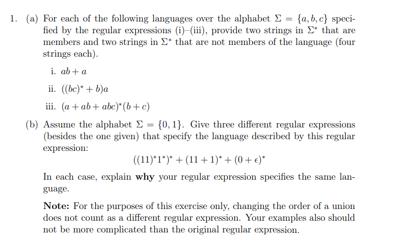 Solved 1. (a) For each of the following languages over the | Chegg.com