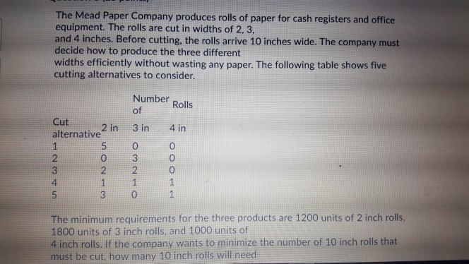 The Mead Paper Company produces rolls of paper for | Chegg.com