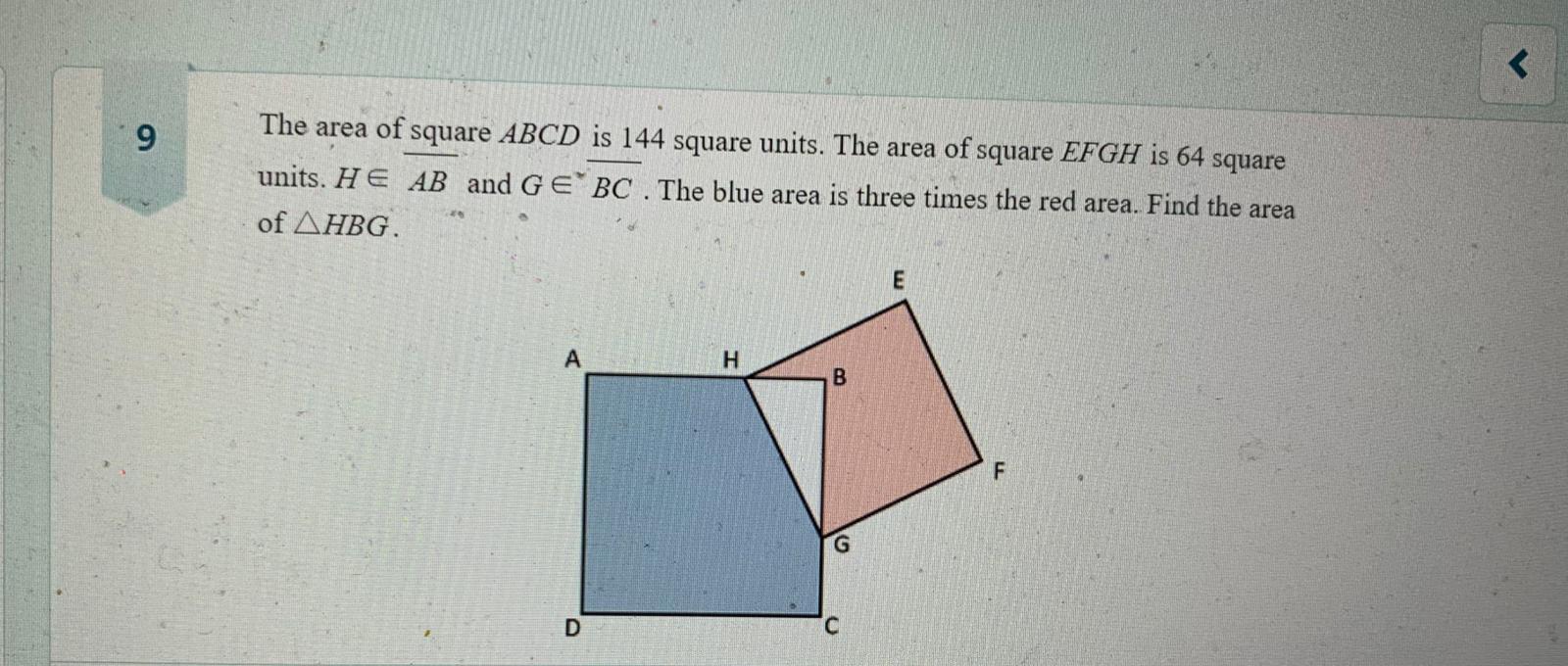 Solved 9 The area of square ABCD is 144 square units. The | Chegg.com