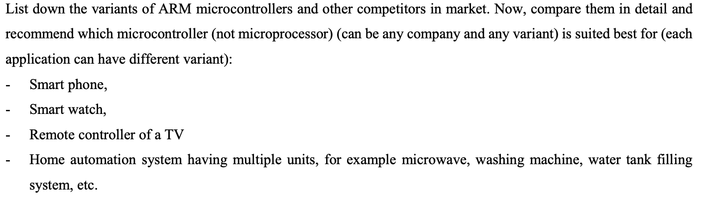 Solved List down the variants of ARM microcontrollers and | Chegg.com