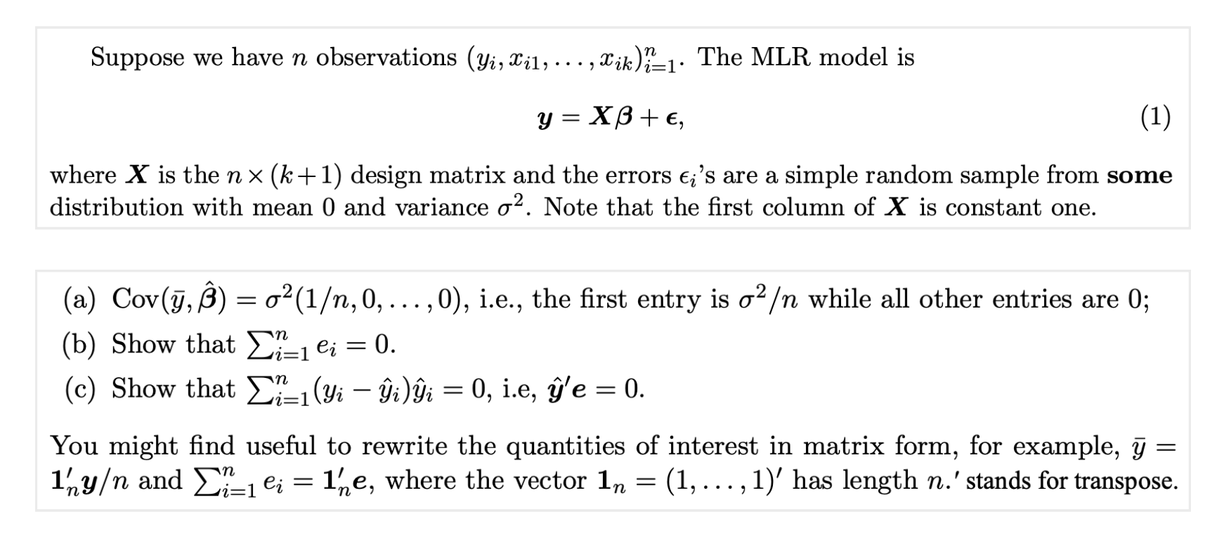 Solved Suppose we have n observations (yi,xi1,…,xik)i=1n. | Chegg.com