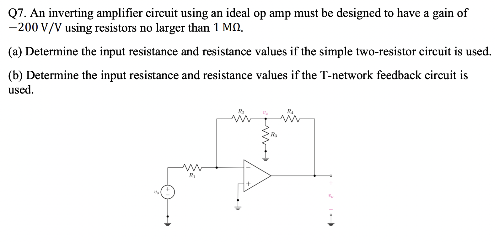 Solved Q7. An inverting amplifier circuit using an ideal op | Chegg.com