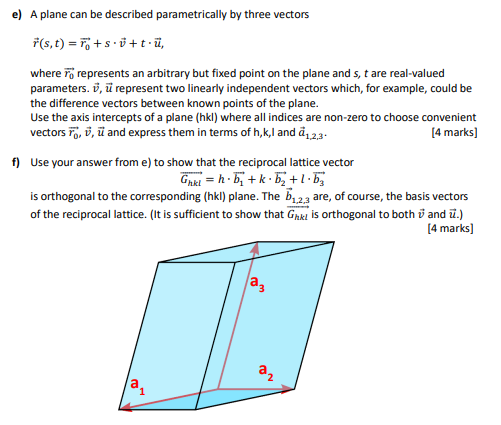 e) A plane can be described parametrically by three | Chegg.com