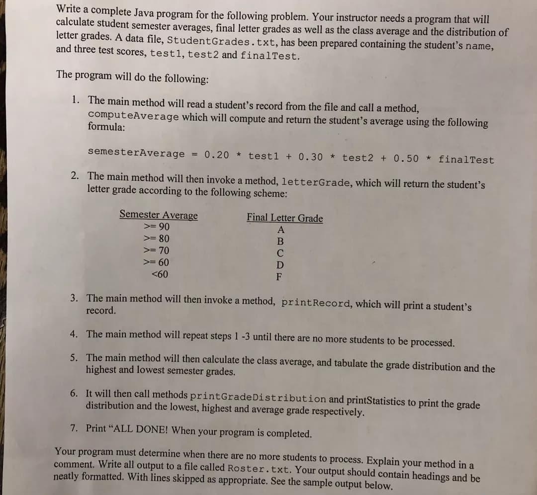 Solved Write a complete Java program for the following | Chegg.com