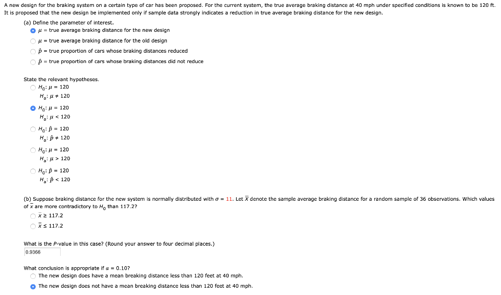 Solved A new design for the braking system on a certain type | Chegg.com