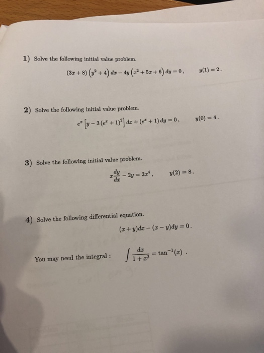 Solved 1) Solve the following initial value problem. 2) | Chegg.com